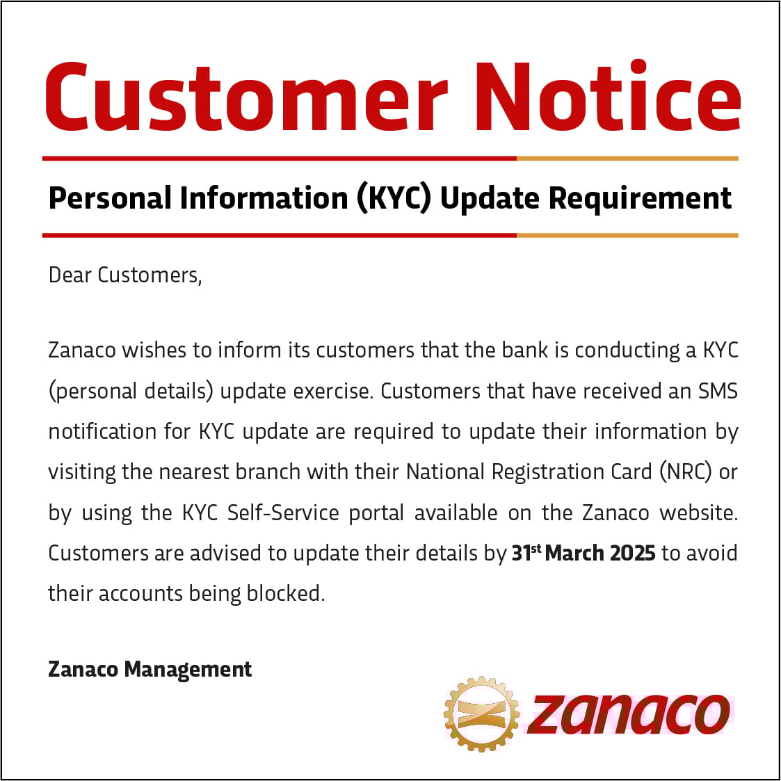 Customer Notice – Personal Information (KYC) Update Requirement ...
